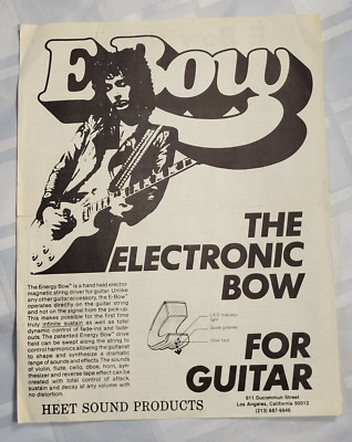 EBOW THE ELECTONIC BOW FOR GUITAR PAPER SHEET ADVERTISING JIMMY PAGE ...