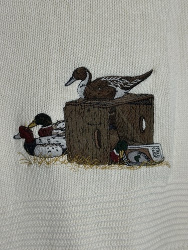 VTG 90s Fieldmaster Sweater Cream Mens Large Ducks Grandpa Dad Retro ...