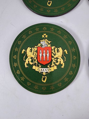 Irish Heraldic Coaster: GALVIN Ireland Last Name Set of 4 NOS New Old ...