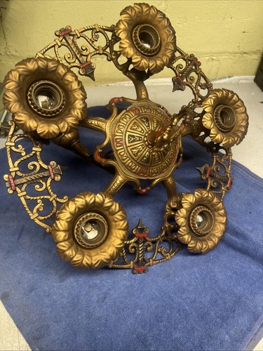 Antique Vtg Art Deco Nouveau Polychrome 5 Light Ceiling Fixture | eBay