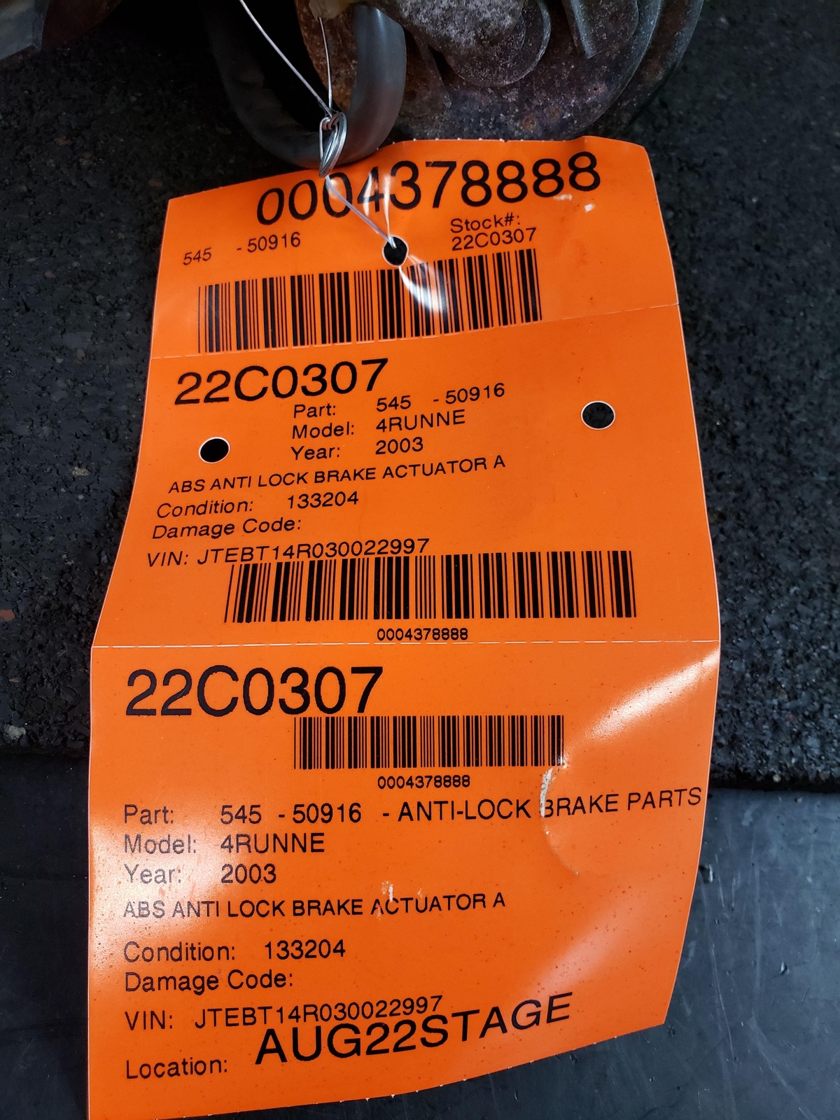 2003 TOYOTA 4RUNNER SR5 ABS ANTI LOCK BRAKE ACTUATOR AND PUMP ASSEMBLY ...