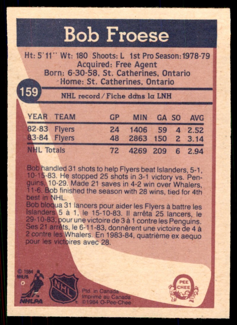 1984-85 O-Pee-Chee High Grade Bob Froese #159 | eBay