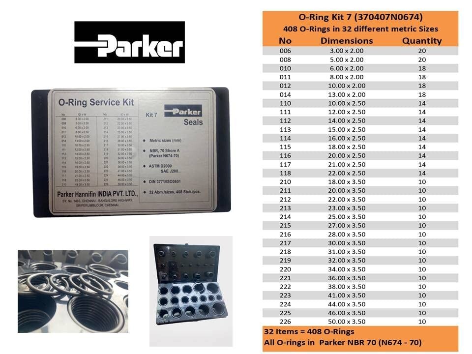 Parker O-Ring Service Kit Series 7, Size: 3 Mm To 50 Mm NBR, 70 Shore A ...