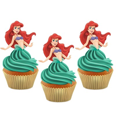 12x EDIBLE Ariel Little Mermaid half body wafer Cupcake Toppers Wafer ...