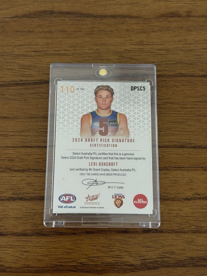 Levi Ashcroft Brisbane 2025 AFL Select Eminence Draft Signature Copper ...