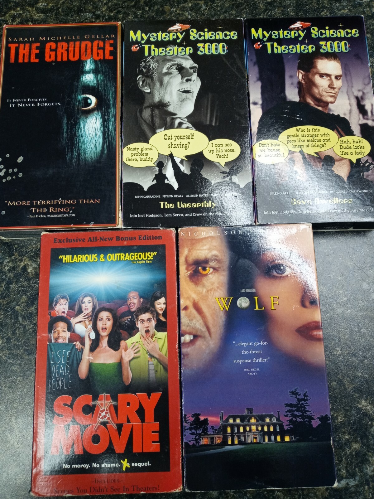 Lot of 5 Horror VHS Movies,The Grudge, Wolf,Scary Movie,Cave Dwellers ...