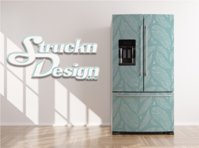 Light Blue White Feathers Pattern Fridge Freezer Wrap Side Door Vinyl ...