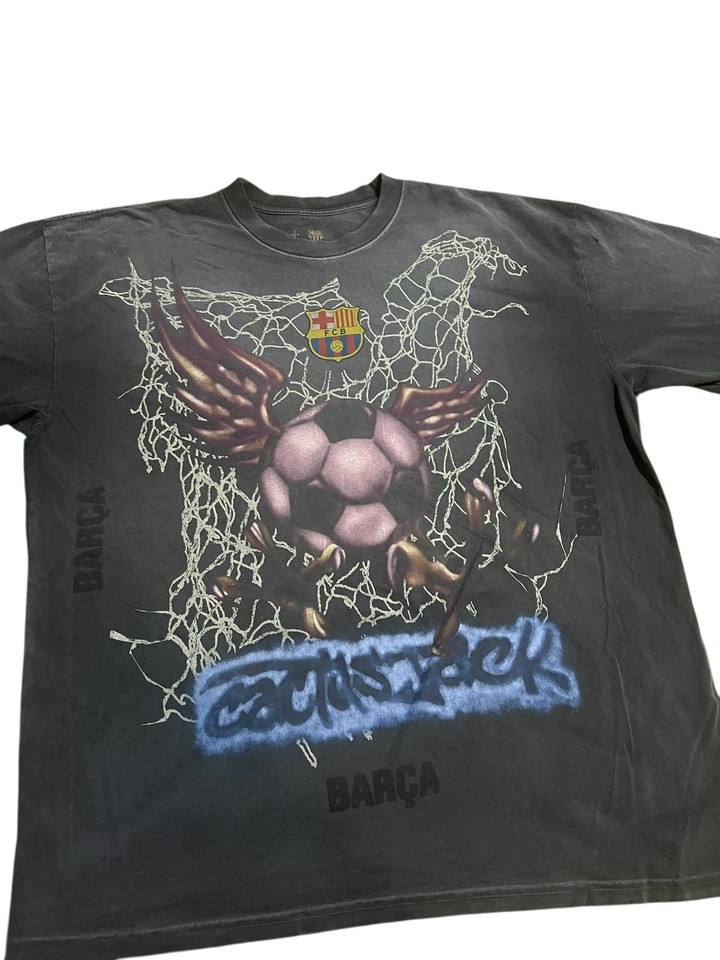 Travis Scott Cactus Jack CJ X FCB Barcelona WASHED SPRAY LOGO TEE XL ...