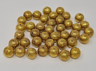 40 VTG 15mm Brass Gold Metal Perforated Round Sphere Spacer Beads ...