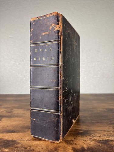 ANTIQUE 1830 HOLY BIBLE PRE CIVIL WAR LEATHER OLD & NEW TESTAMENT W ...
