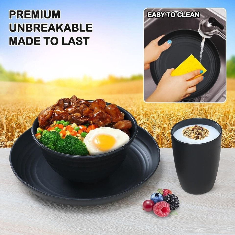 12pcs Plastic Wheat Straw Dinnerware Sets, Wheat Straw Plates and Bowls ...