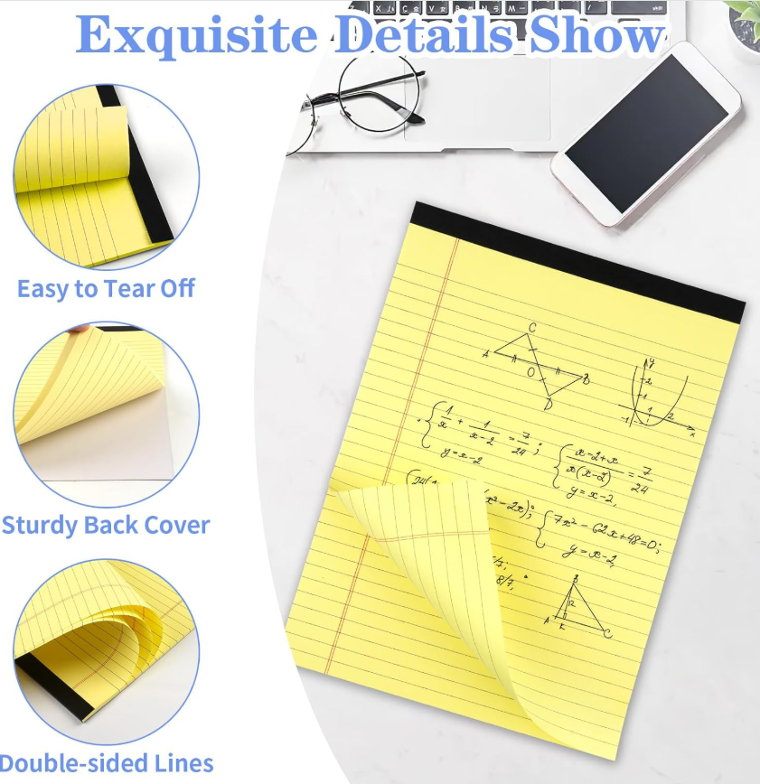 Yellow Legal Pads, 3 Pack Writing Pads 8.5 X 11 Inch, Micro Perforated ...
