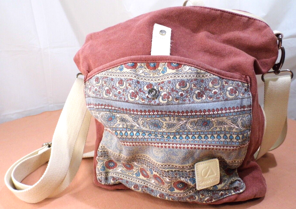 Womens Cotton Canvas Backpack-Maroon Bag Book Bag. 5 Pockets-3 w ...