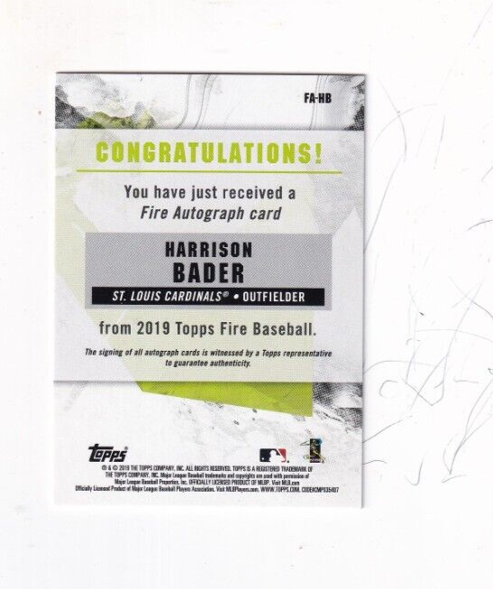 2018 HARRISON BADER TOPPS FIRE BASEBALL AUTO/AUTOGRAPH PHILADELPHIA ...