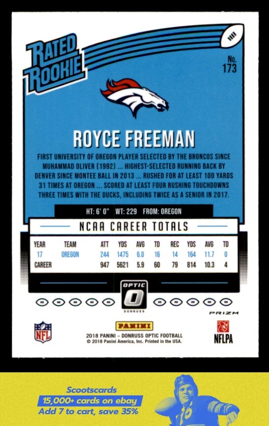 2018 Donruss Optic Royce Freeman Pink card #173 Denver Broncos | eBay