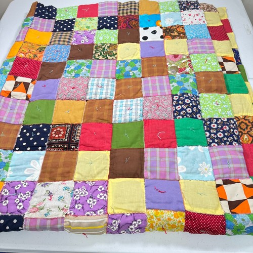 vintage handmade quilt full patchwork square blocks cotton floral | eBay