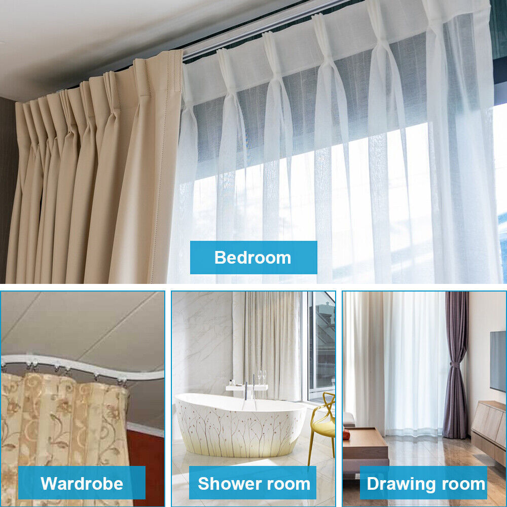 2/5M PVC Bendable Coiled Curtain Track Straight Curved Corner Bay ...