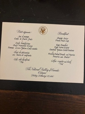 White House menu card for The National Gallery of Canada dinner in ...
