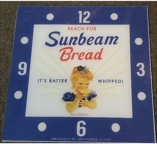 *NEW* 15" SUNBEAM BREAD SQ GLASS FACE PAM CLOCK | eBay