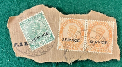 INDIA POSTAGE STAMP 1/2 ANNA + 2 ANNA 6 PIES SERVICE KING GEORGE VI X 3 ...