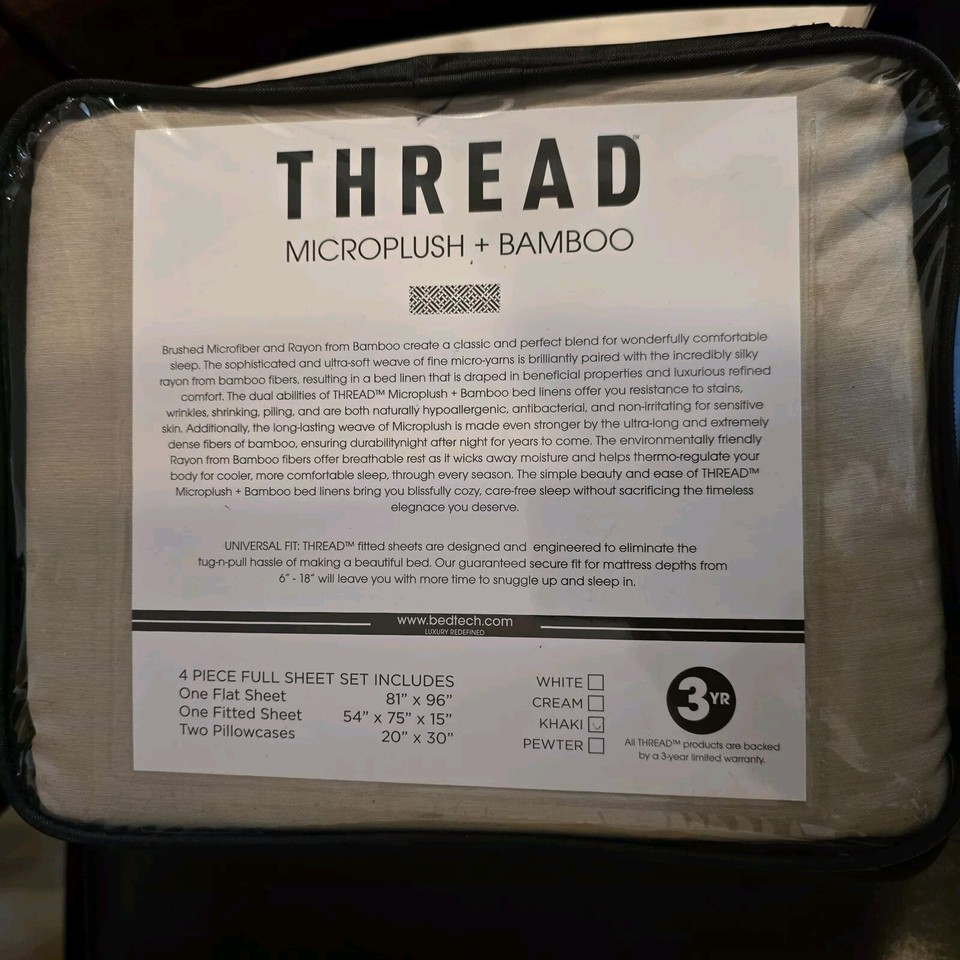 Thread Microplush Bamboo Khaki Full Bed Sheet Set Bed Tech NEW Ultra Soft Durabl | eBay