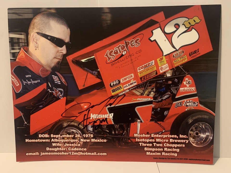 Autographed James Kosher Sprint Car Racing Handout / Postcard 8.5” X 10 ...