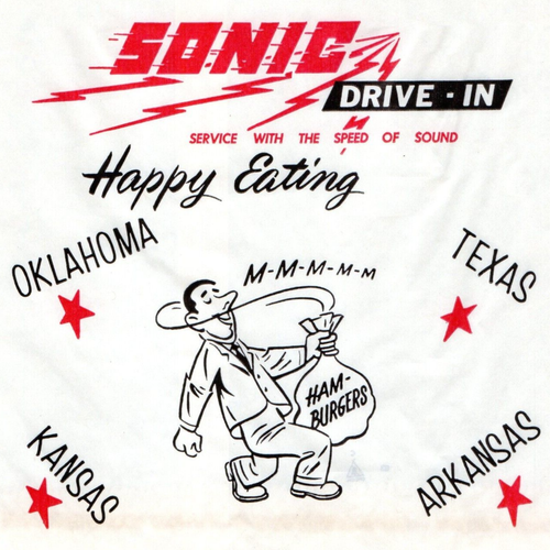 1980s Sonic Drive-In Wax Paper Hamburger Sandwich Wrapper Ad Happy ...