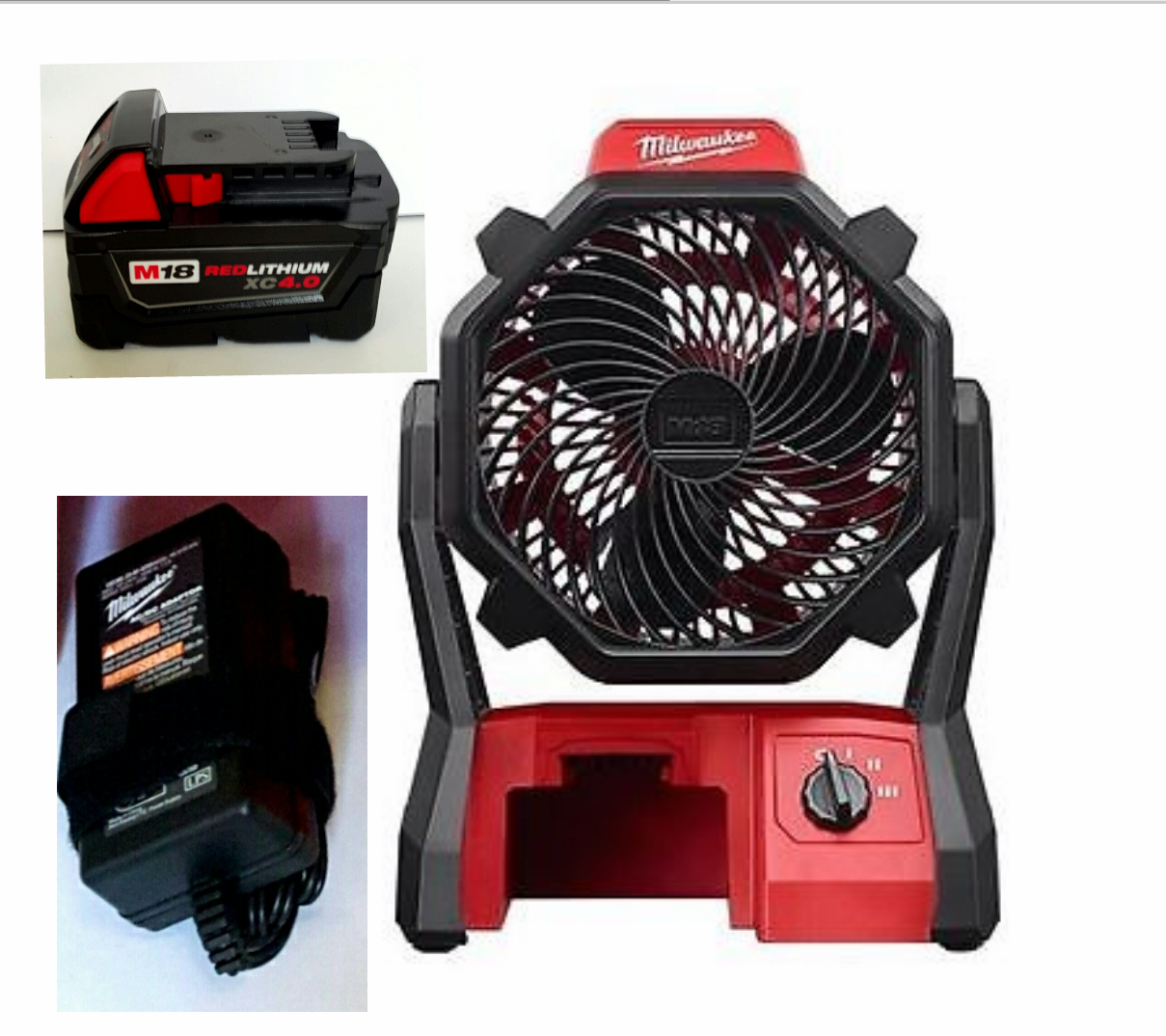 Milwaukee 0886-20 M18 Jobsite Fan W/4Ah Battery,Charger & AC Adapter ...