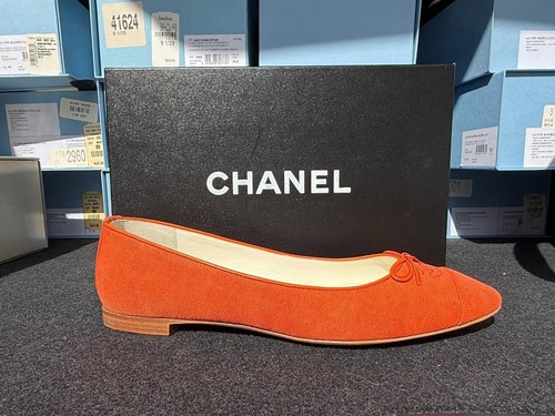 New Chanel CC Cap Toe Ballet Flats 39.5 Orange Canvas | eBay