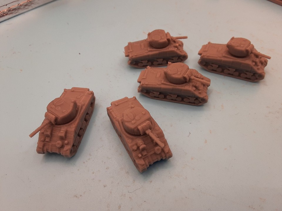 WW2 1/200 WWII Sherman Medium Tank Platoon 3D Printed Unpainted 5 Tanks ...