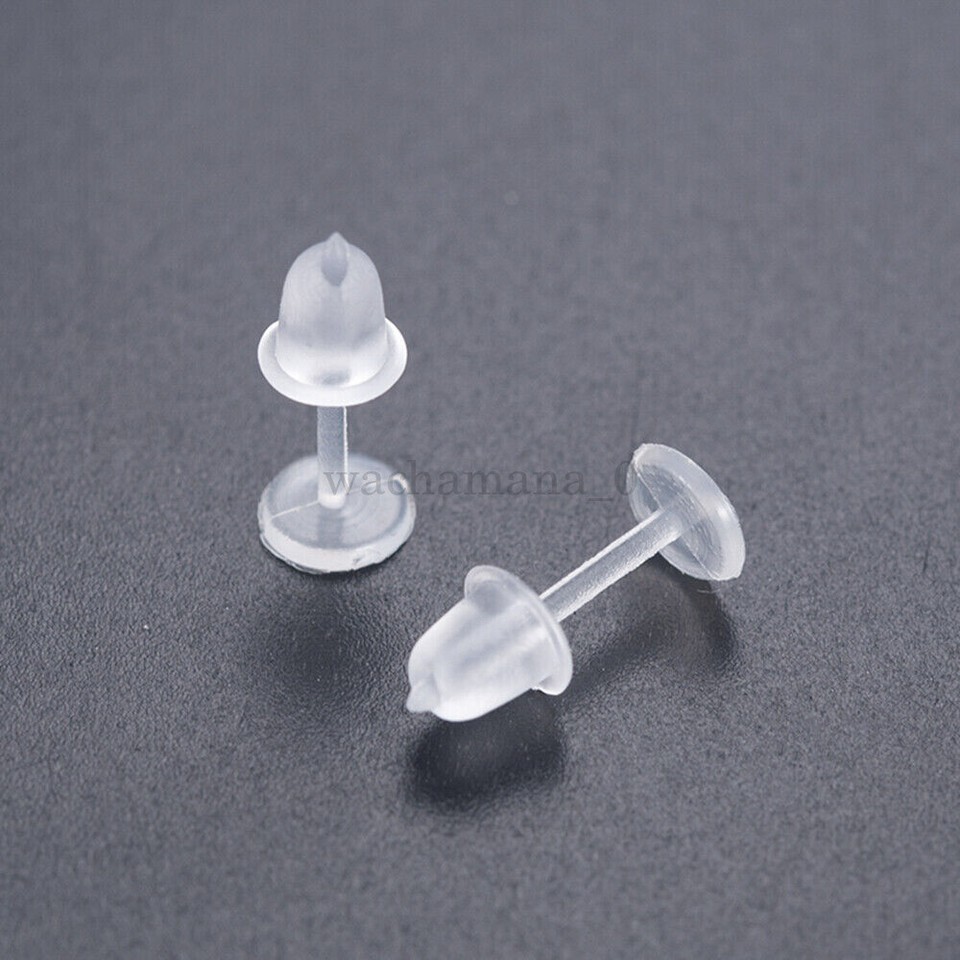 AU NEW Clear Plastic Stem Anti-Allergy Ear Stud Earring Replacement Ear ...