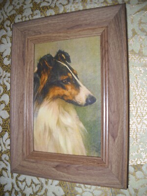 COLLIE DOG PROFILE 4 X 6 brown WOOD frame animal picture Victorian ...