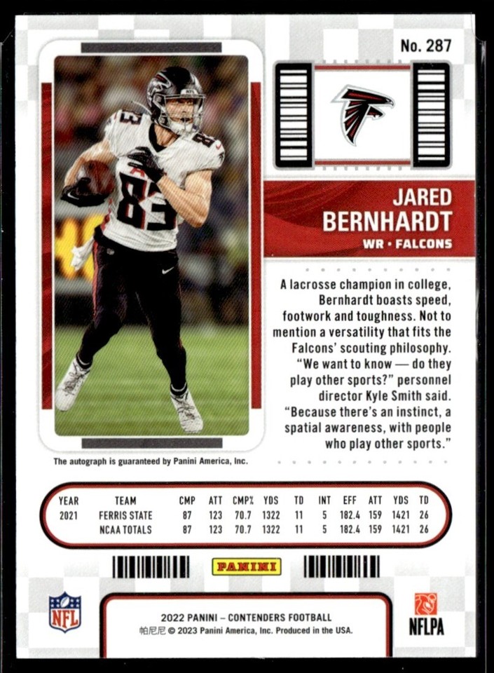 2022 Panini Contenders Rookie Ticket Jared Bernhardt Rookie Auto ...