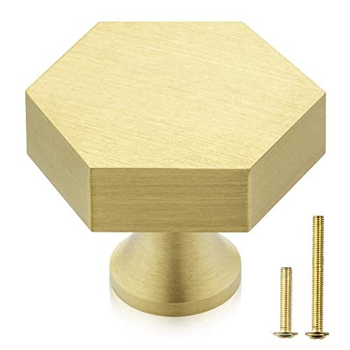 10-Pack Solid Brass Hexagon Cabinet Knobs 0.9-Inch Diameter Gold Decorative S... | eBay