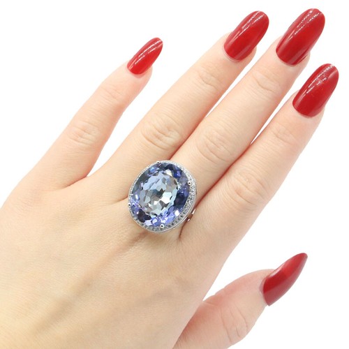 25x21mm SheCrown Big Oval 22x18mm Fire Rainbow Violet Topaz CZ Silver ...