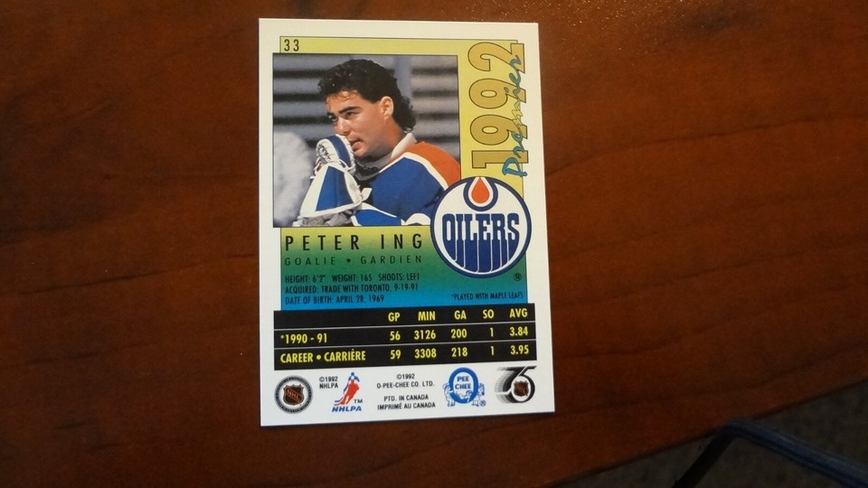1992 O-PEE-CHEE PREMIER # 33 PETER ING HOCKEY CARD | eBay