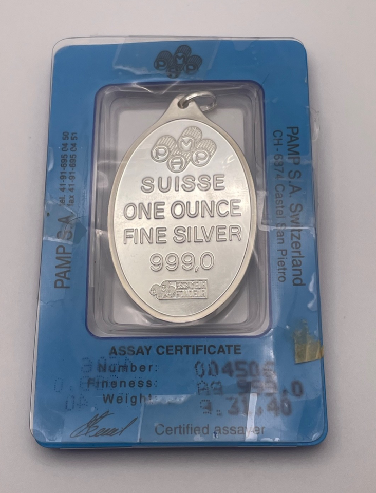 Vintage Pamp Suisse Rose 1oz .999 Fine Silver Oval Pendant In Packaging ...