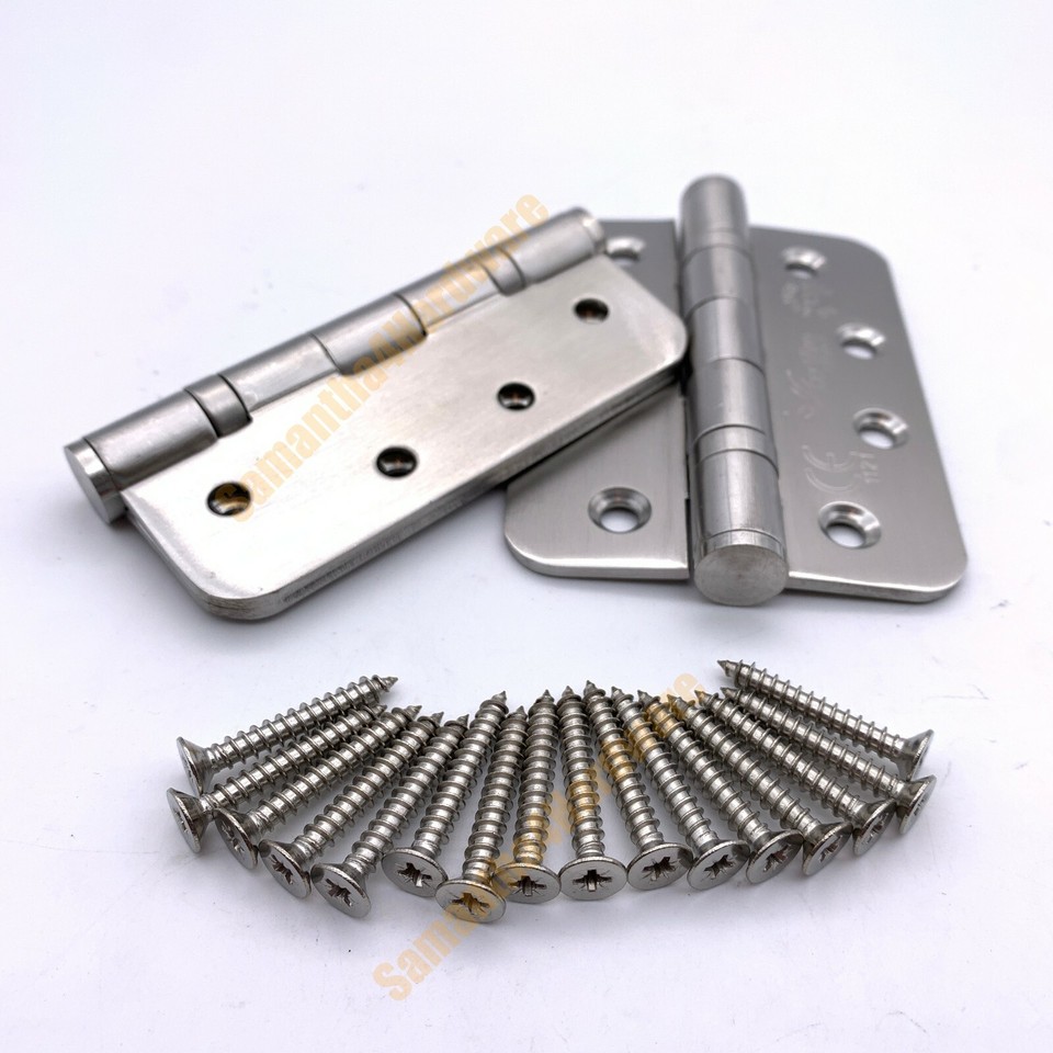 Stainless Grade 13 Fire Door Hinges PAIR Radius Corner FD60 4" 100mm ...