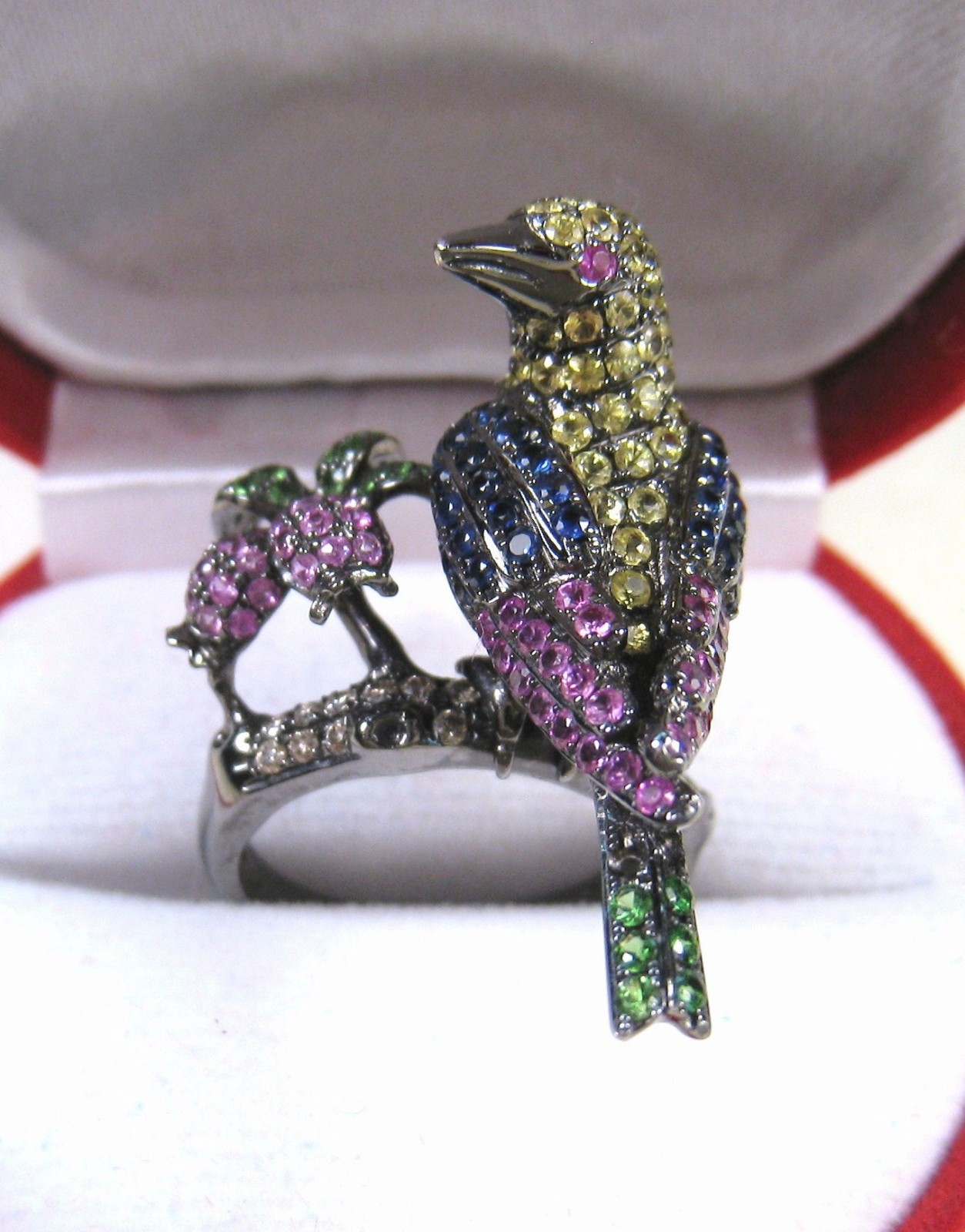BIRD RING SAPPHIRE TSAVORITE DIAMOND 2.52 CTW #6.5 PLATINUM RHODIUM ...