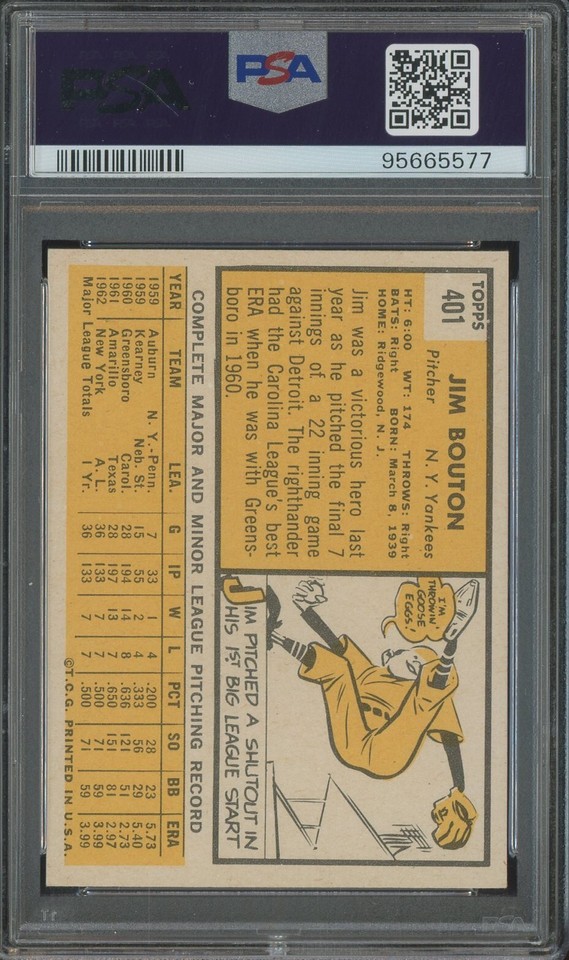 1963 Topps #401 Jim Bouton New York Yankees PSA 6 EX-MT | eBay