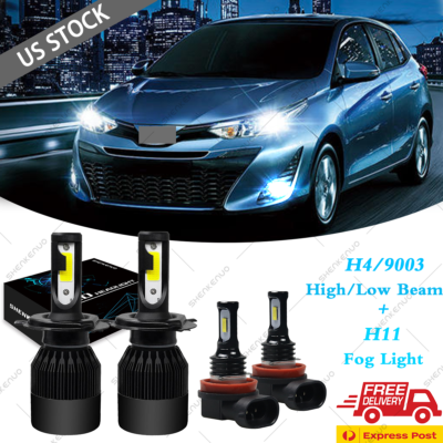 For Toyota Yaris 2006-2014 - 4X Front LED Headlight + Fog Light Bulbs ...