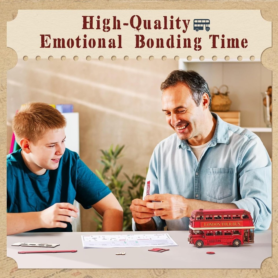 ROBOTIME 3D Wooden Puzzle London Tour Bus DIY Building Toys Gift for ...