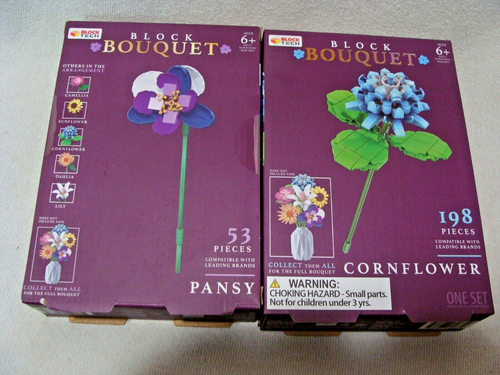 Block Tech Bouquet Building Blocks Set Of 2 Cornflower Pansy NEW V2 | eBay