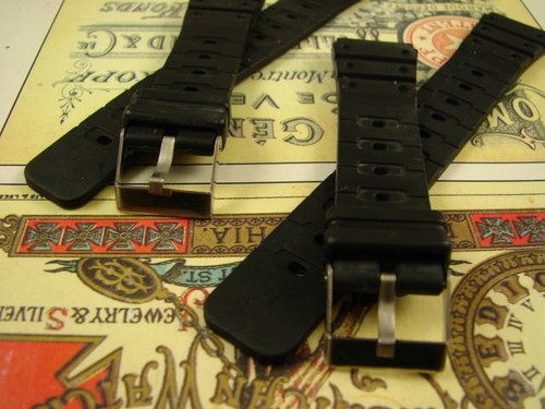 18mm LOT 2 BLACK DIVE NOS RALLY DIVERS WATCH BANDS RUBBER STRAP STEEL ...