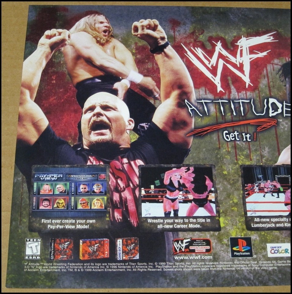1999 WWF Attitude Print Ad Video Game Advert Stone Cold The Rock ...