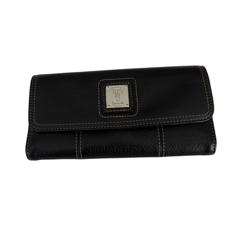 Tignanello Women's Black Leather Trifold Wallet with Logo Accents | eBay