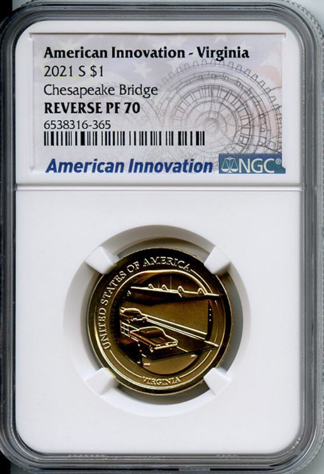 2021-S PF70 Reverse Proof NC, NH, NY, VA Innovation Dollar 4-Coin Set ...
