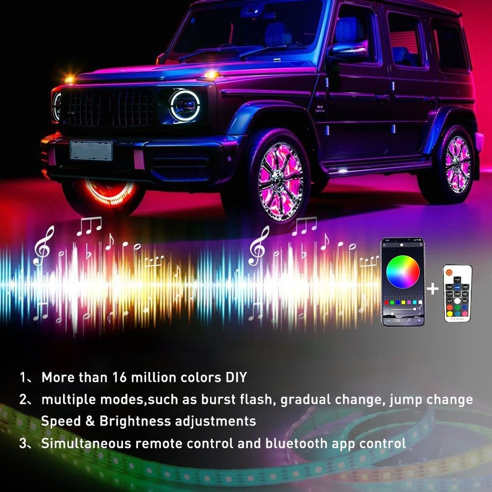 17.5'' RGB COLOR DOUBLE ROW LED CAR WHEEL RING RIM LIGHT BLUETOOTH APP+ ...