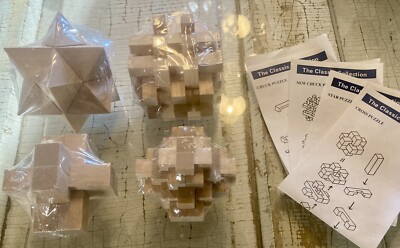 Wooden Puzzles Brain Bender Shapes Set of 4! Square, Cubes, Star With ...