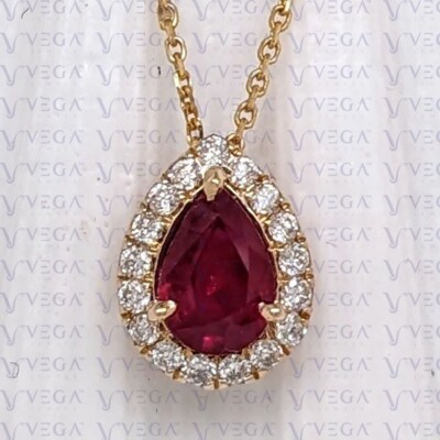 6.5Ct Pear Cut Natural Red Ruby & Diamond Solid 14K Yellow Gold No ...